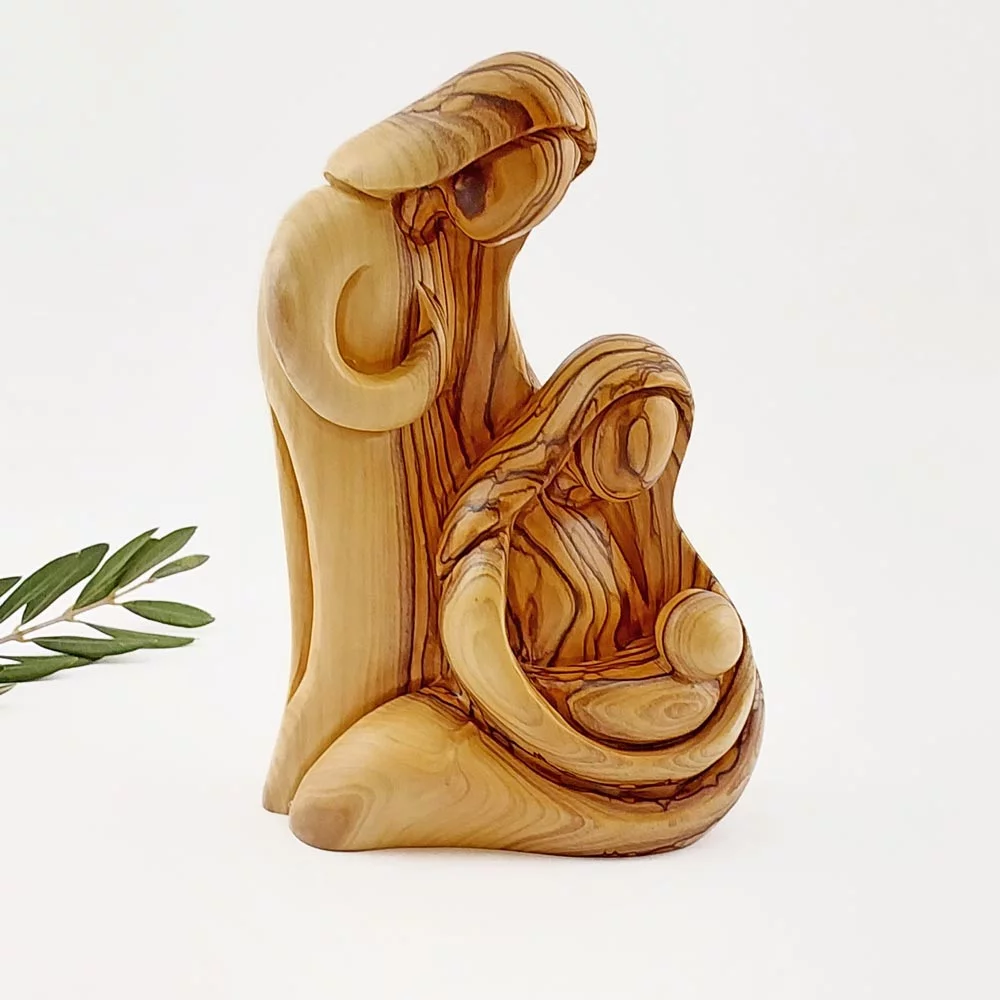 Holy Family Olive Wood Statue Faceless Characters Baby Jesus in the lap ...
