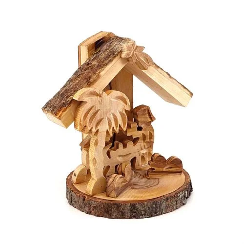 Nativity Scene Hut with the Holy Family with two sheep