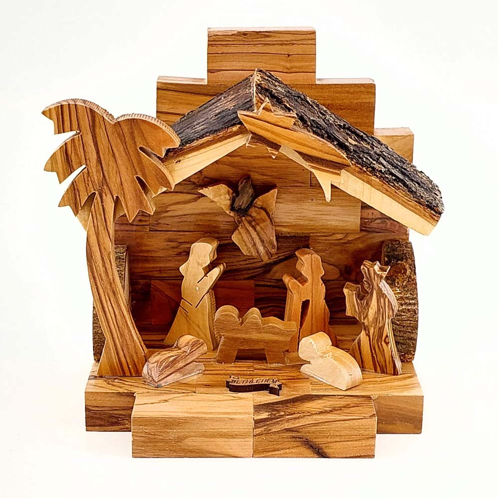 Nativity Set with Olive Wood Figures | Bethlehem Gift Shop
