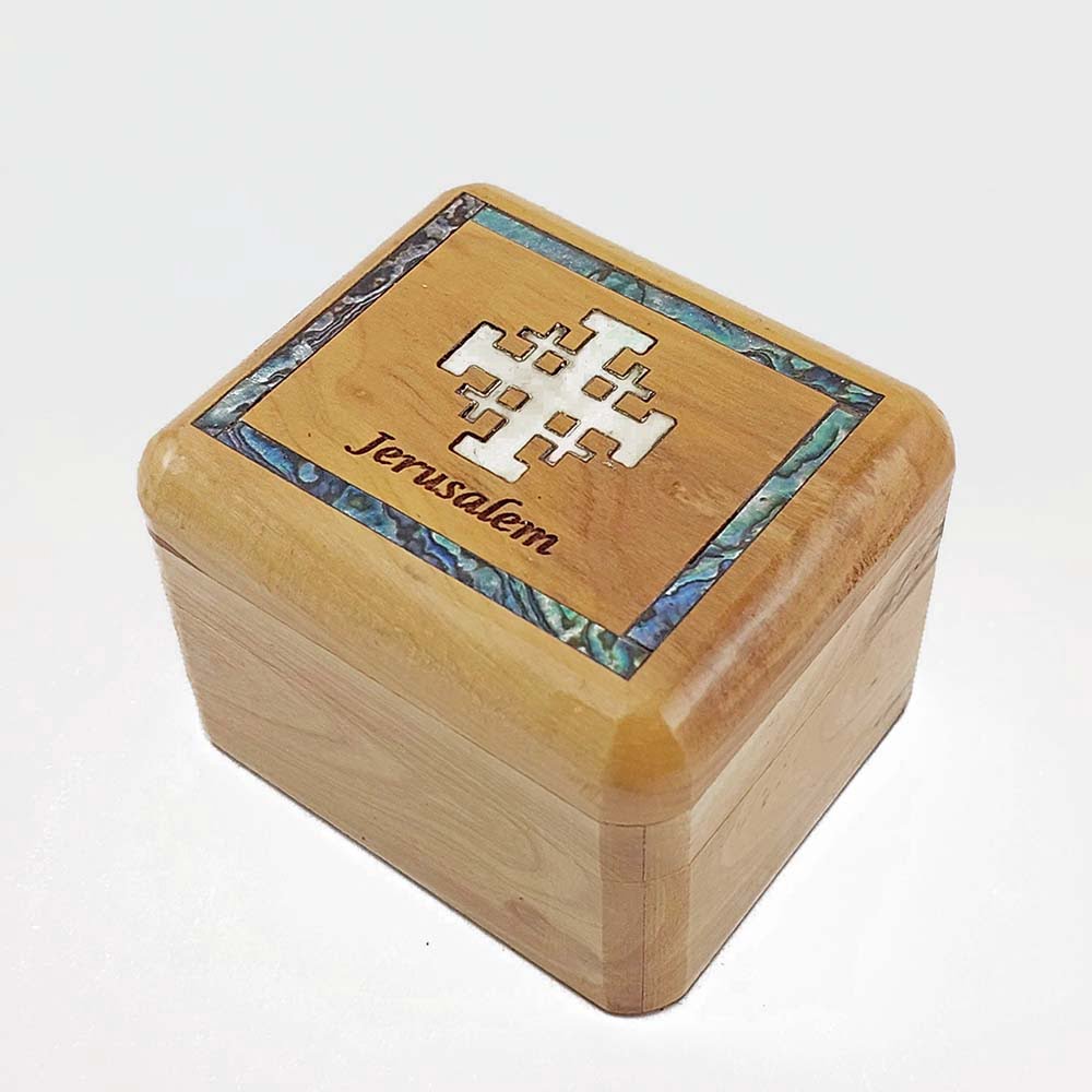 Olive Wood Jerusalem Cross Box | Mother of Pearl | Bethlehem Gift Shop