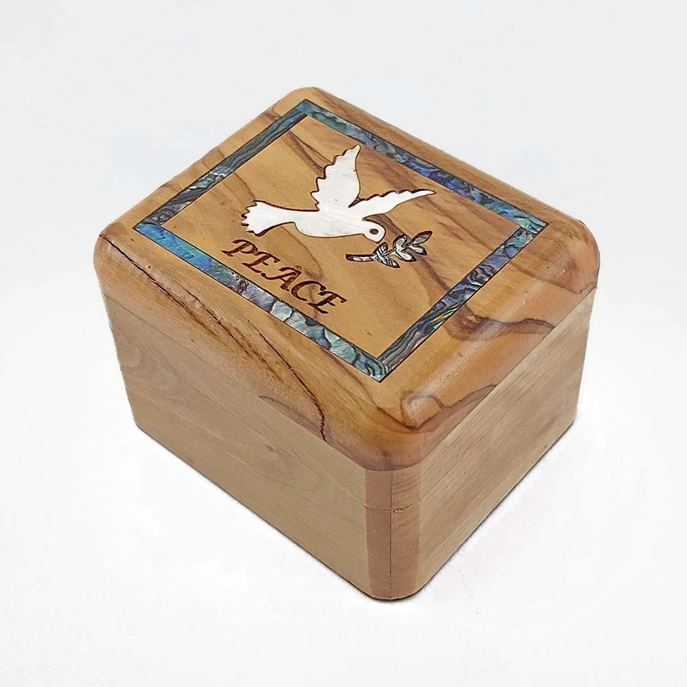 Olive Wood Box with Mother of Pearl Peace Dove