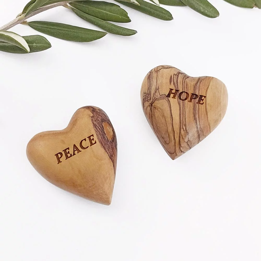 Olive Wood Heart Shape with Customized Text - Bethlehem Gift Shop