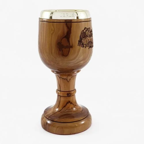 Olive Wood Chalice with Last Supper Laser - Bethlehem Gift Shop