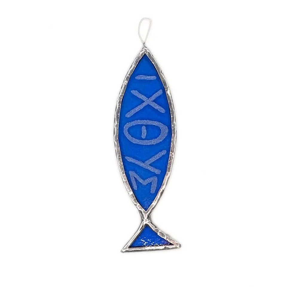Fish Ichthys Stained Glass Ornament